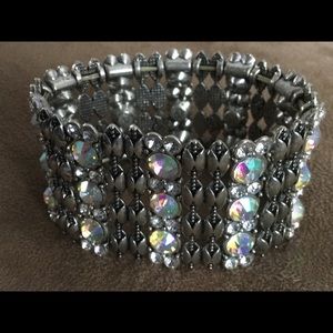 Jewelry | Vintage Pewter Rhinestones Stretch Bracelet | Poshmark